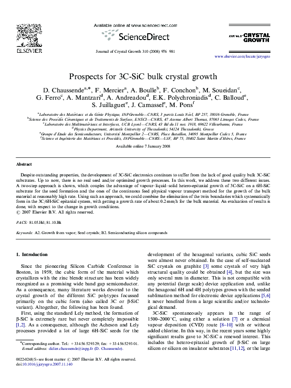 (PDF) Prospects for 3C-SiC bulk crystal growth