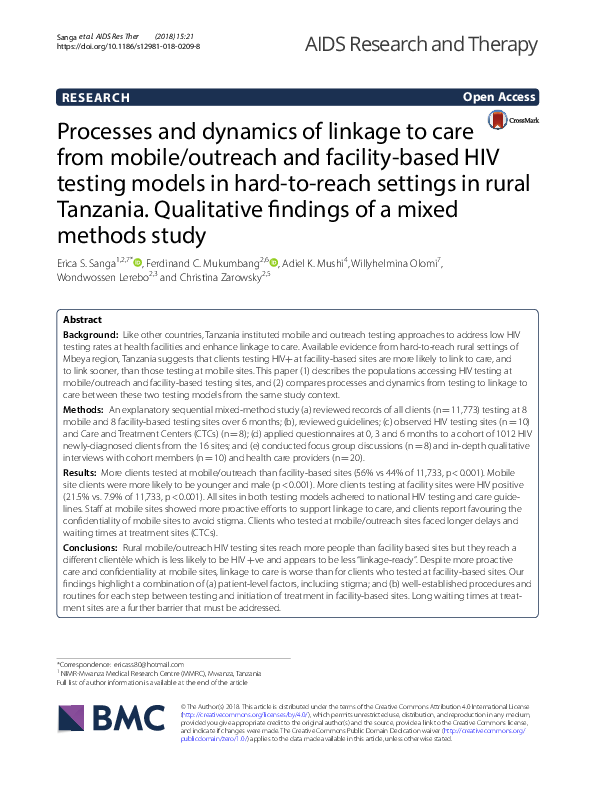 (PDF) Processes and dynamics of linkage to care from mobile/outreach ...