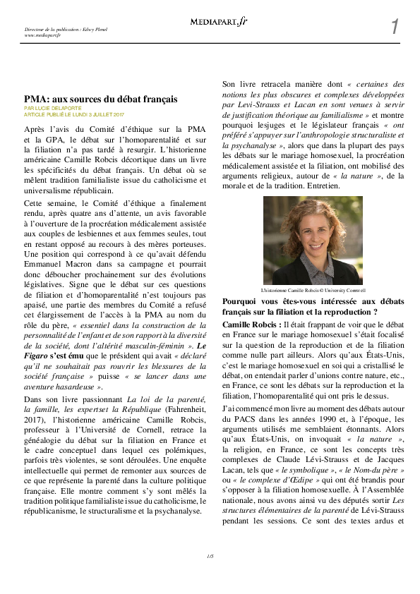 (PDF) PMA: aux sources du débat français (interview Camille Robcis ...