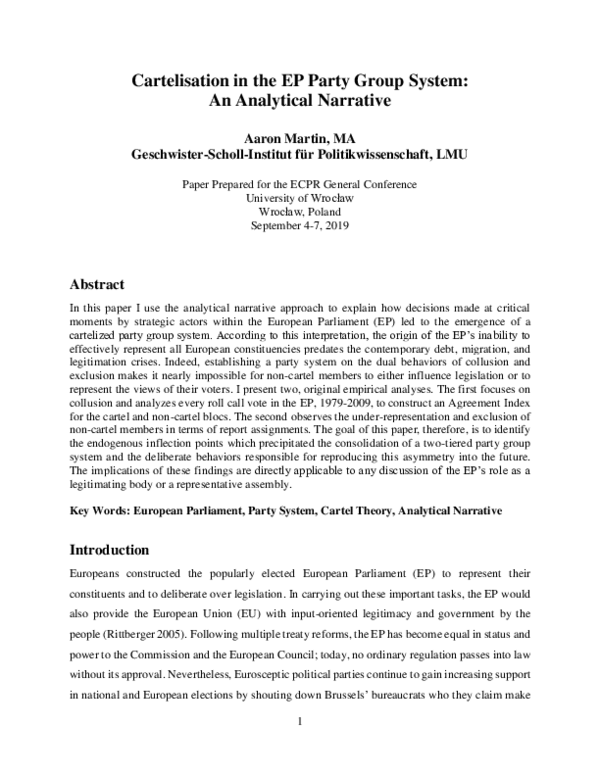 (PDF) Cartelisation in the EP Party Group System: An Analytical Narrative