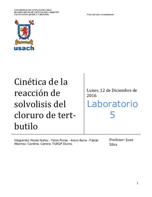 (PDF) Cinética de la reacción de solvolisis del cloruro de tert-butilo
