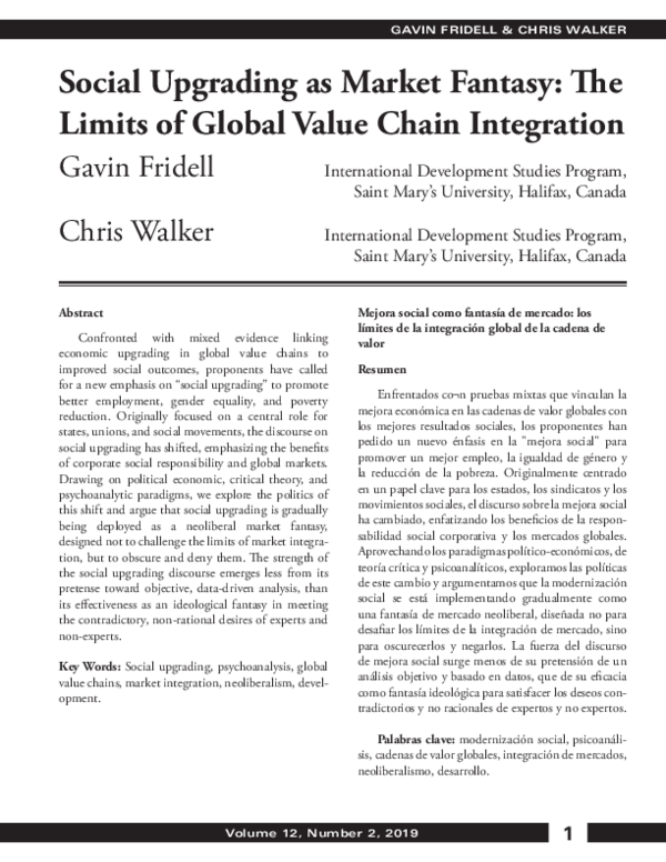 (PDF) Social Upgrading as Market Fantasy: The Limits of Global Value Chain Integration