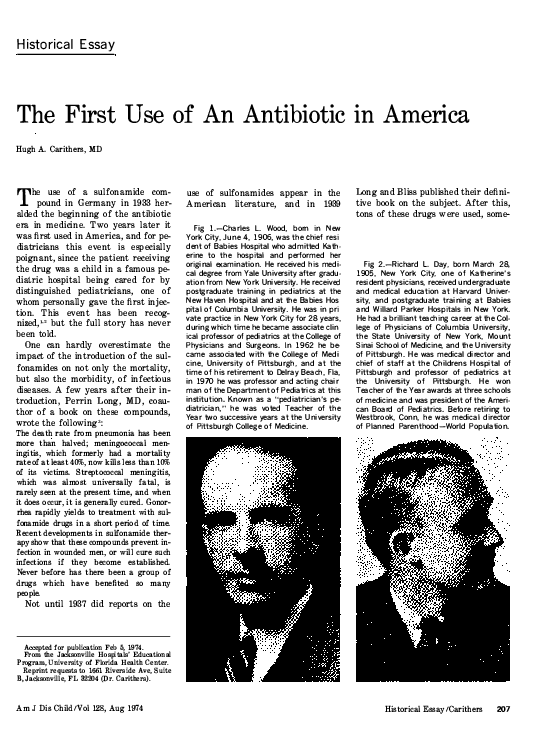(PDF) The First Use of An Antibiotic in America