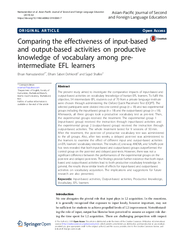 Pdf Comparing The Effectiveness Of Input Based And Output Based