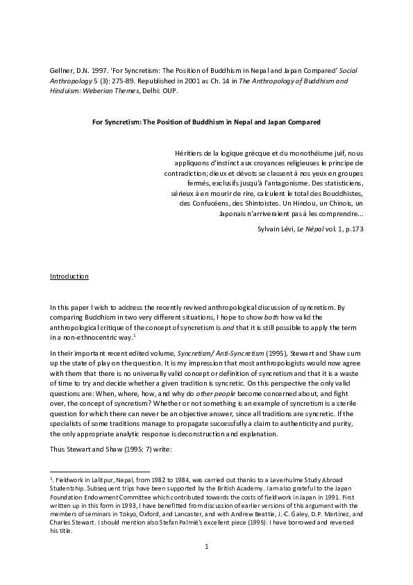 (PDF) For Syncretism: The Position of Buddhism in Nepal and Japan Compared