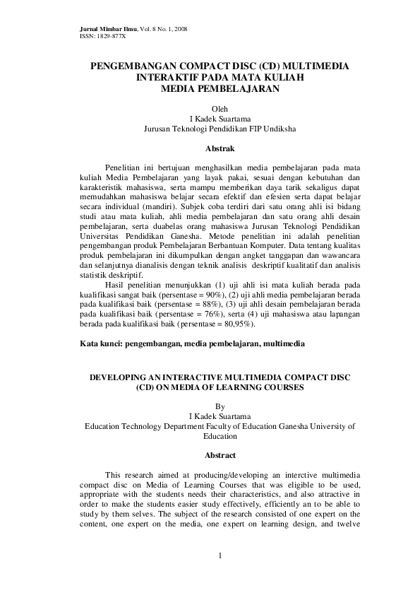 (PDF) PENGEMBANGAN COMPACT DISC (CD) MULTIMEDIA INTERAKTIF PADA MATA KULIAH MEDIA PEMBELAJARAN