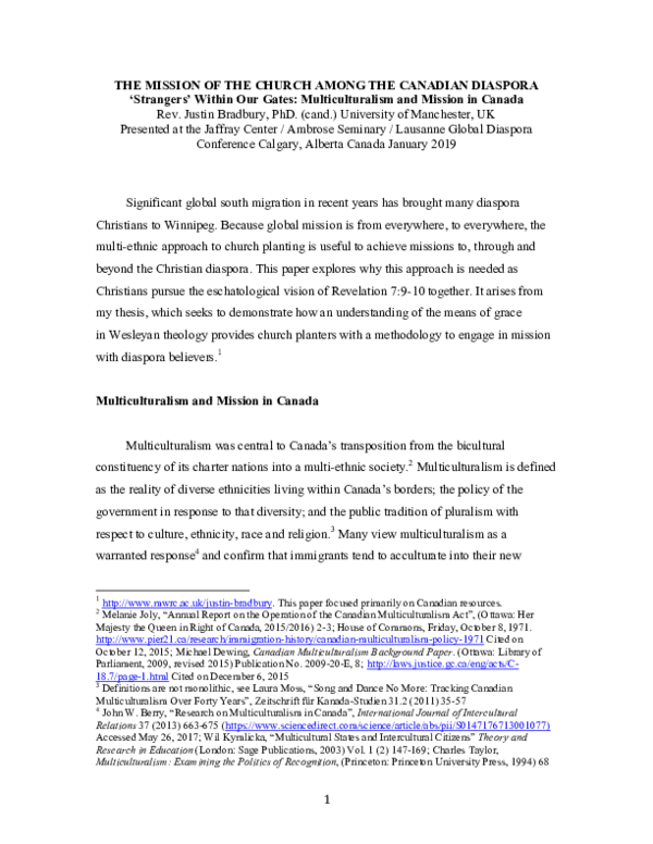 (PDF) THE MISSION OF THE CHURCH AMONG THE CANADIAN DIASPORA 'Strangers ...