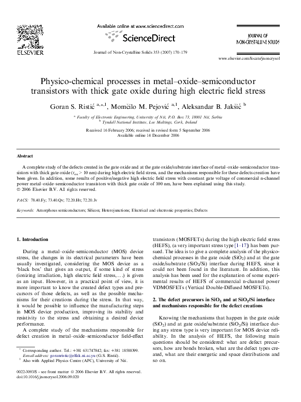 Physico-chemical processes in metal oxide semiconductor transistors with thick gate oxide during ...