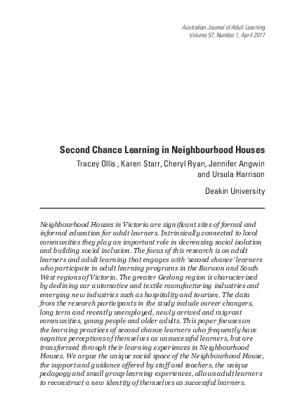 (PDF) Second Chance Learning in Neighbourhood Houses