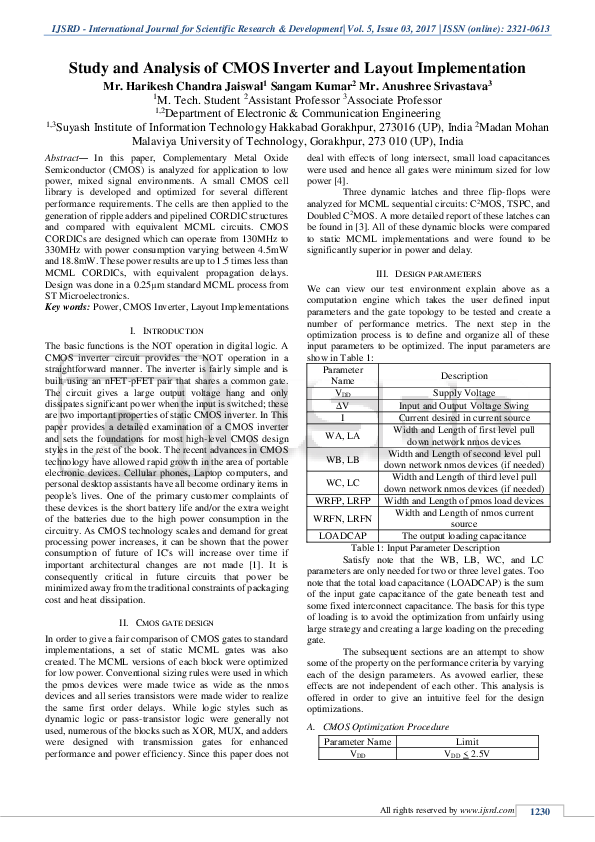 (PDF) Study and Analysis of CMOS Inverter and Layout Implementation