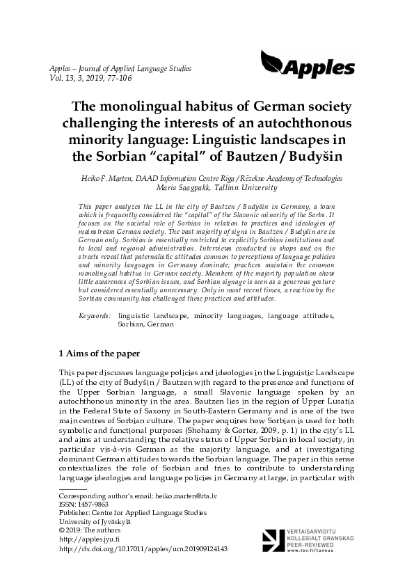 (PDF) The monolingual habitus of German society challenging the ...