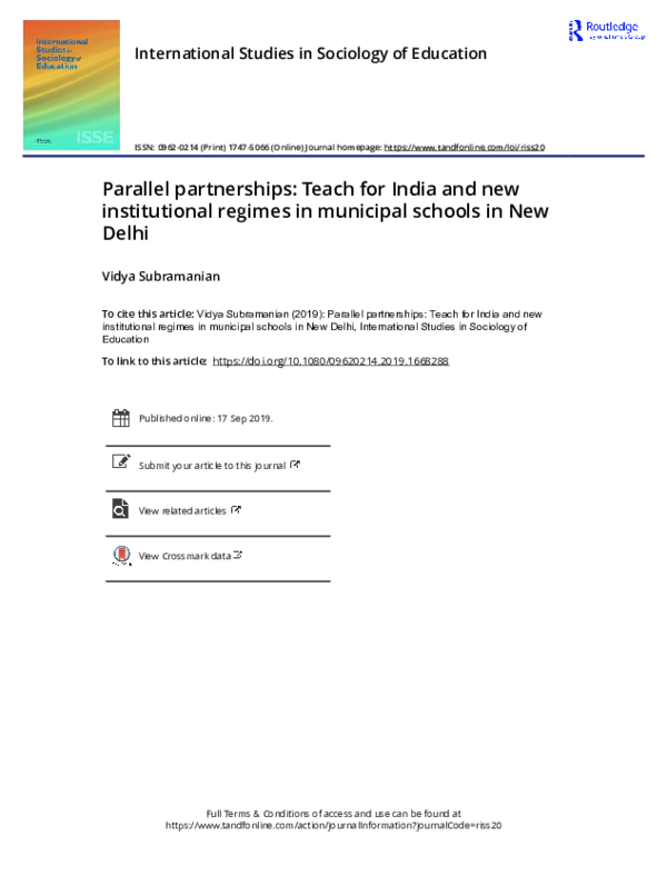 (PDF) Parallel partnerships: Teach for India and new institutional ...