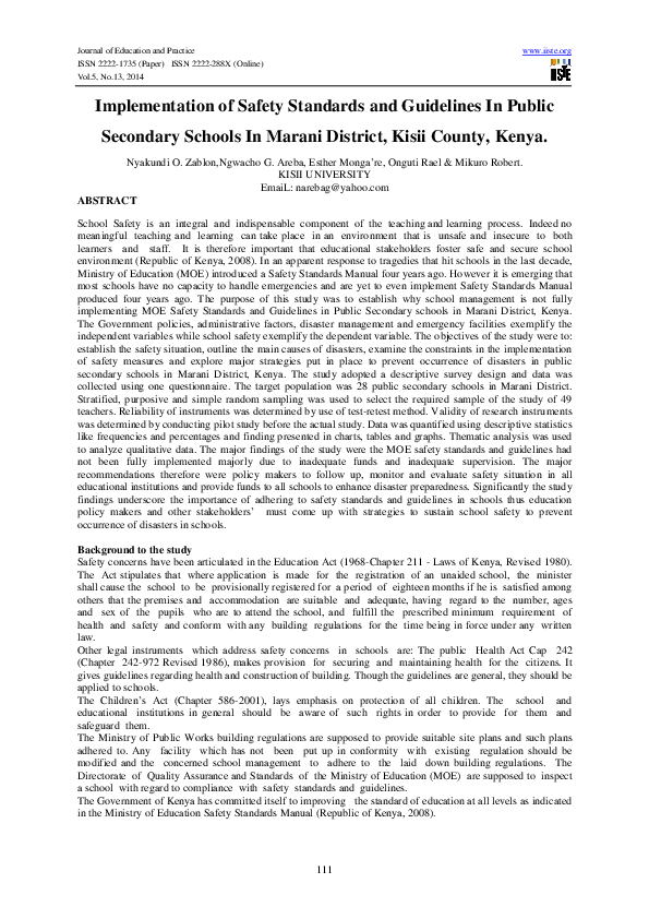 (PDF) Implementation of Safety Standards and Guidelines In Public ...