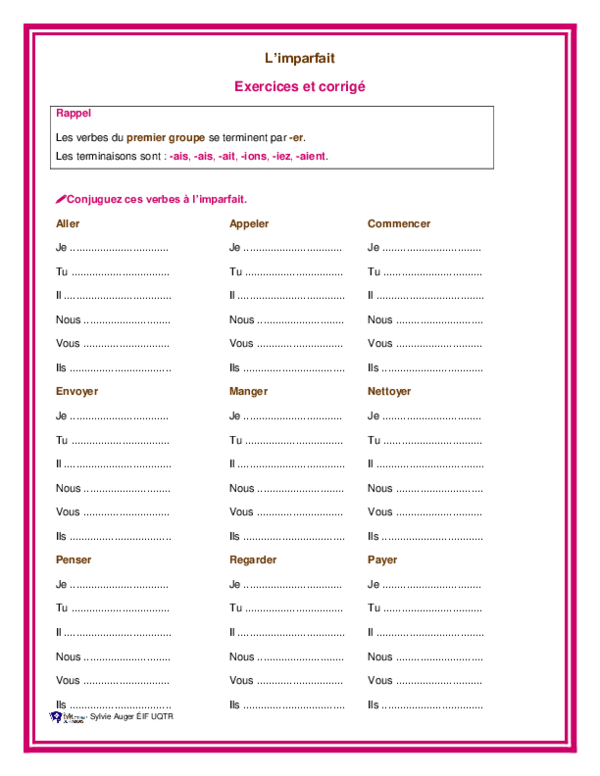 (PDF) L'imparfait Exercices et corrigé