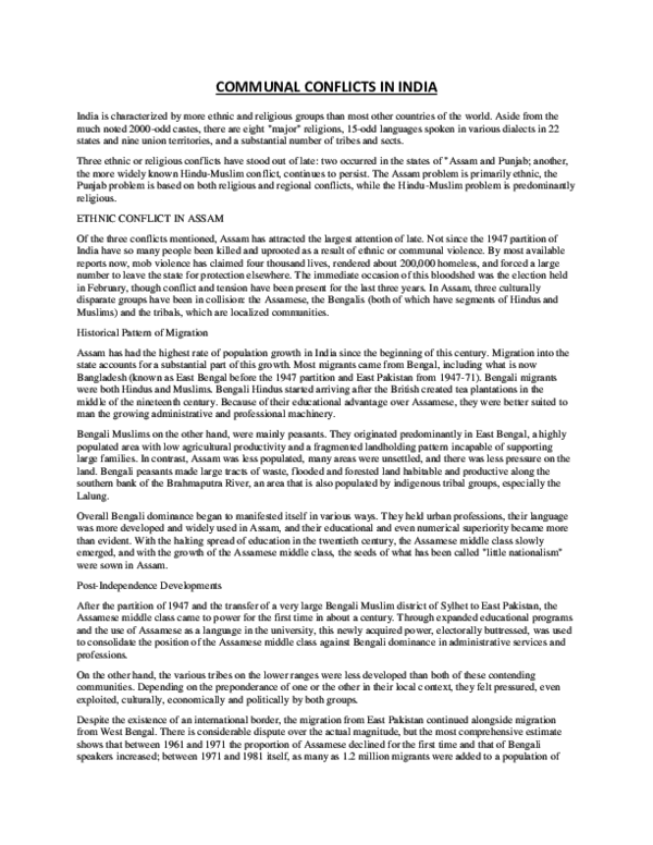 (DOC) COMMUNAL CONFLICTS IN INDIA