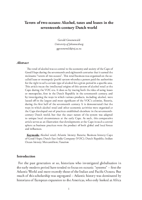 (PDF) Tavern of Two Oceans: Alcohol, Taxes and Leases in the ...