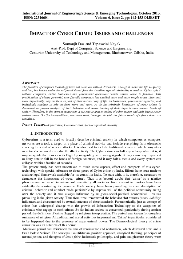 (PDF) IMPACT OF CYBER CRIME: ISSUES AND CHALLENGES