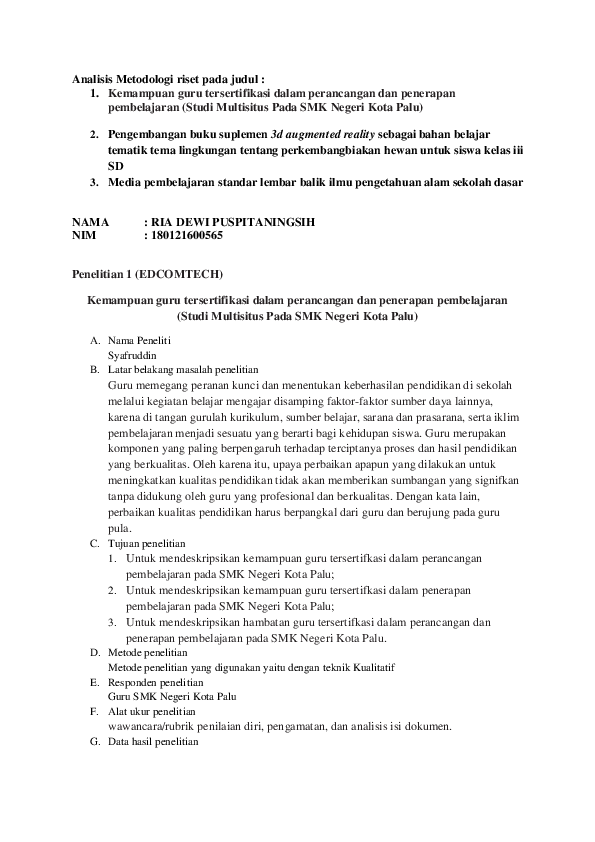(DOC) Analisis Metodologi riset pada judul