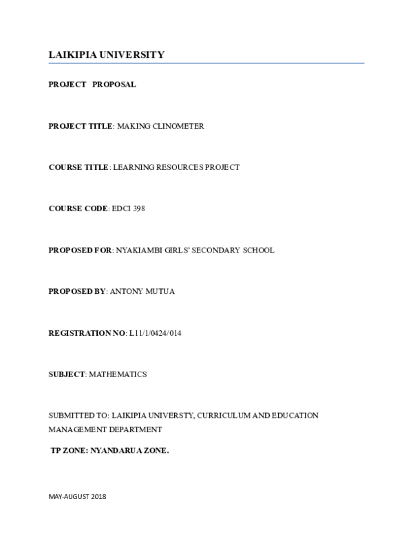 (DOC) PROJECT PROPOSAL PROJECT TITLE: MAKING CLINOMETER COURSE TITLE ...