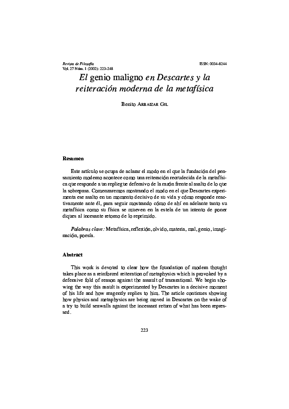 (PDF) Descartes, el genio maligno y la reiteración cartesiana de la ...