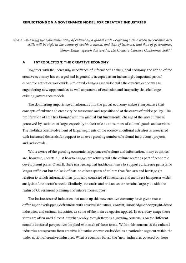 (DOC) Reflections on a Governance Model for Creative Industries