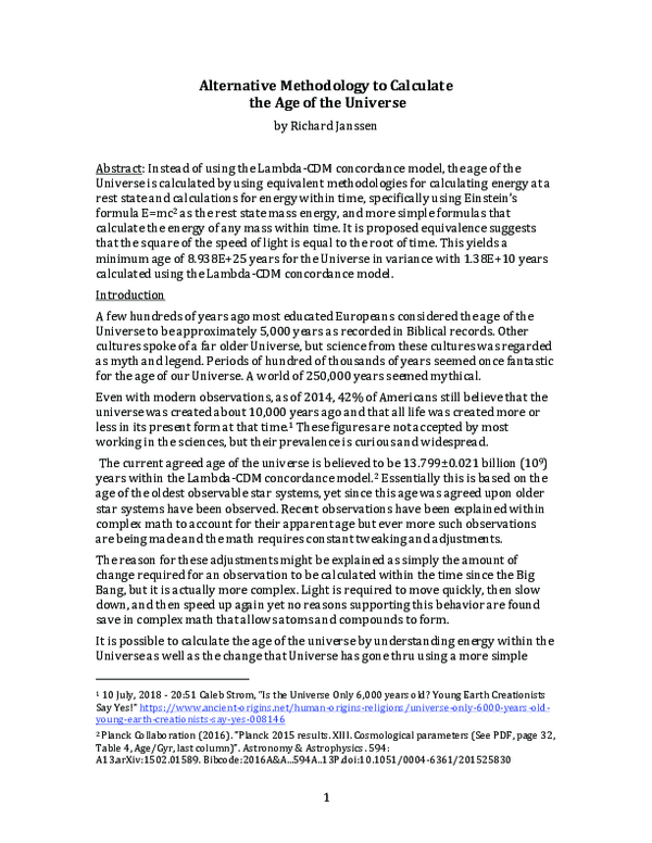 (PDF) Alternative Methodology to Calculate the Age of the Universe