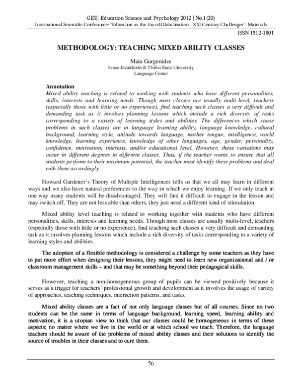 (PDF) METHODOLOGY: TEACHING MIXED ABILITY CLASSES