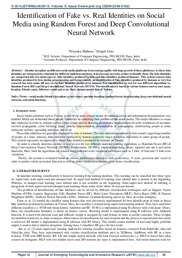 (PDF) Identification of Fake vs. Real Identities on Social Media using ...