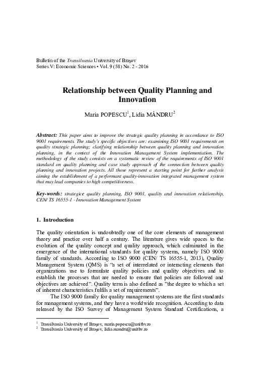 (PDF) Relationship between Quality Planning and Innovation