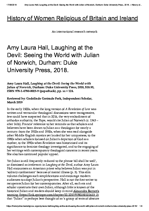 (PDF) Amy Laura Hall, Laughing at the Devil: Seeing the World with ...
