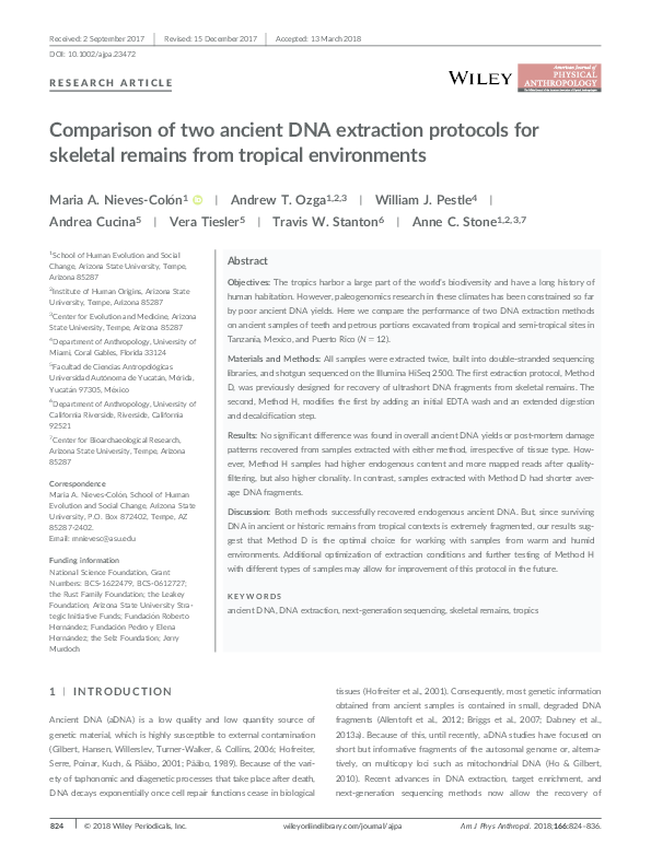 Pdf Comparison Of Two Ancient Dna Extraction Protocols For Skeletal