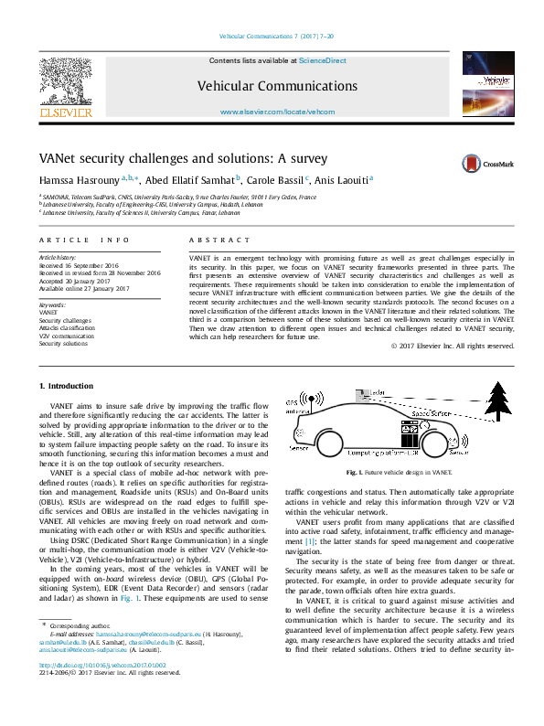 (PDF) VANet security challenges and solutions: A survey