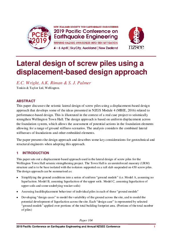 (PDF) Lateral design of screw piles using a displacement-based design ...