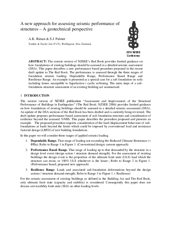 Pdf A New Approach For Assessing Seismic Performance Of Structures A