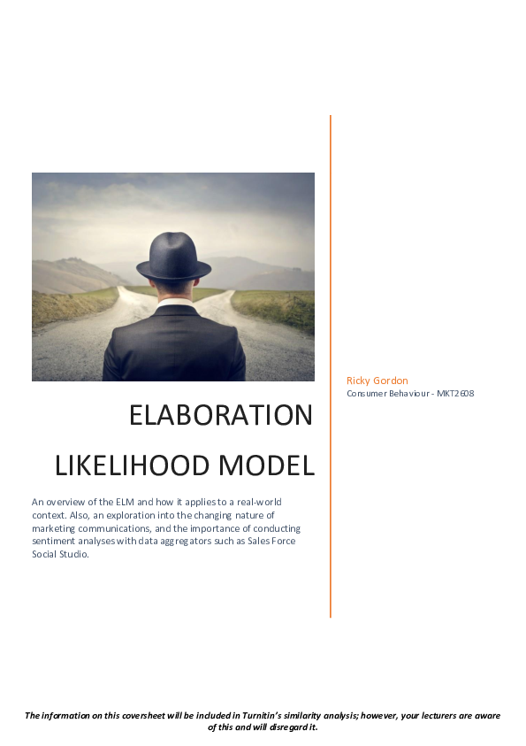 (DOC) Consumer Behaviour: Elaboration Likelihood Model