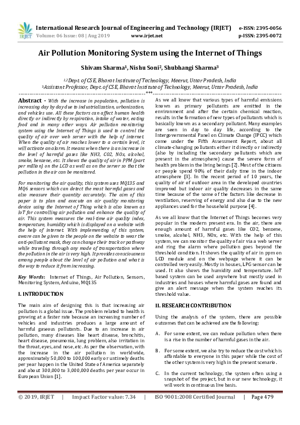 (PDF) IRJET- Air Pollution Monitoring System using the Internet of Things