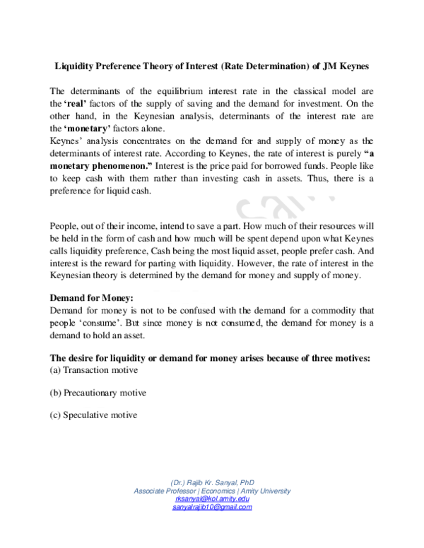 (PDF) Liquidity Preference Theory of Interest (Rate Determination) of ...