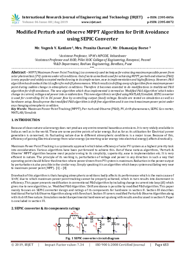 (PDF) IRJET- Modified Perturb and Observe MPPT Algorithm for Drift Avoidance using SEPIC ...