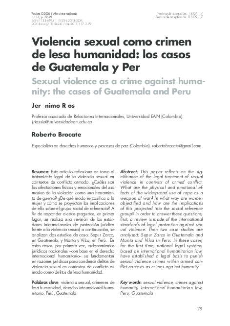 Pdf Violencia Sexual Como Crimen De Lesa Humanidad Los Casos De Guatemala Y Perú