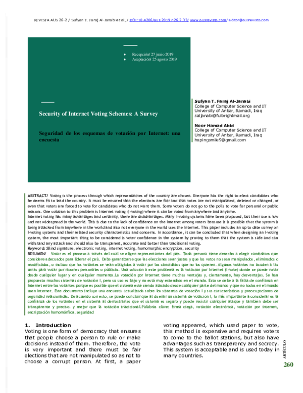 (PDF) Security of Internet Voting Schemes: A Survey