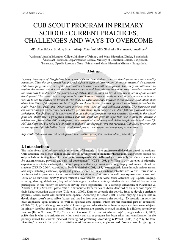 (PDF) CUB SCOUT PROGRAM IN PRIMARY SCHOOL: CURRENT PRACTICES ...