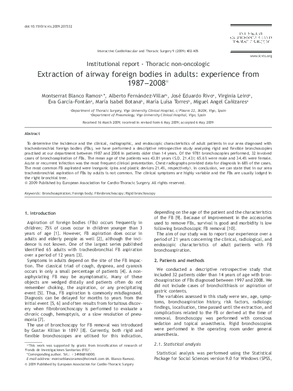 (PDF) Institutional report - Thoracic non-oncologic Extraction of ...