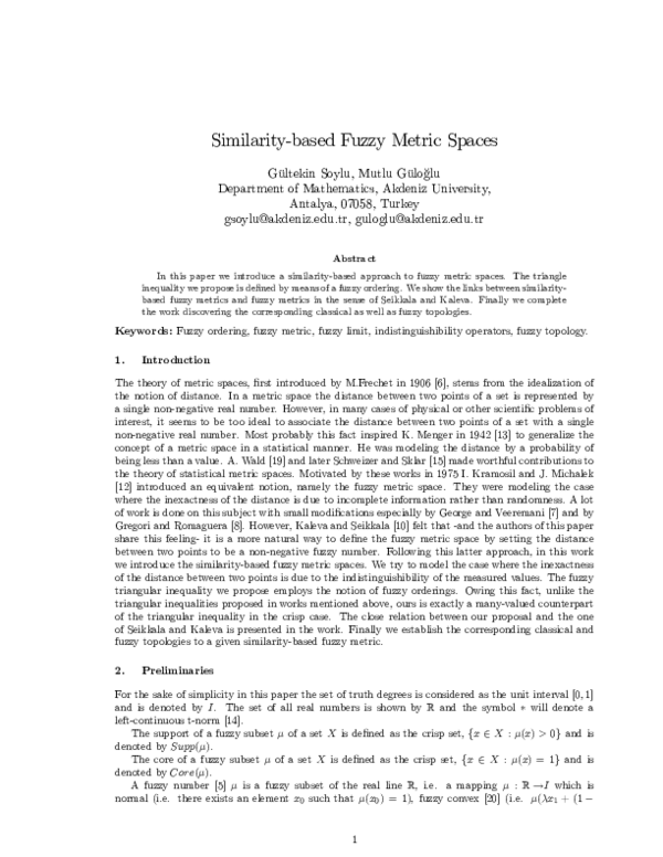 (PDF) Similarity-based Fuzzy Metric Spaces