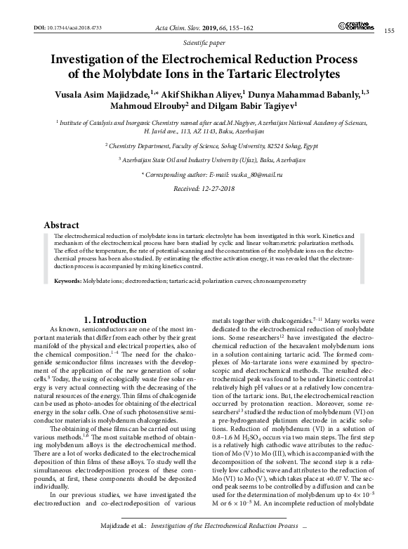 (PDF) Investigation of the Electrochemical Reduction Process of the ...