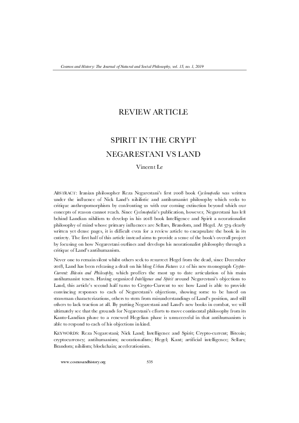 (PDF) Spirit in the Crypt: Negarestani vs Land