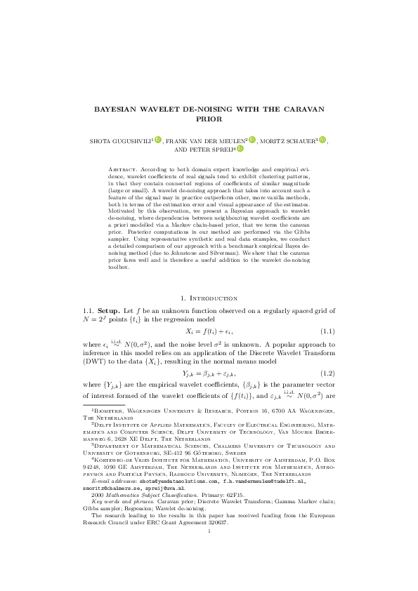 (PDF) Bayesian wavelet de-noising with the caravan prior (PDF) Bayesian wavelet de-noising with the caravan prior