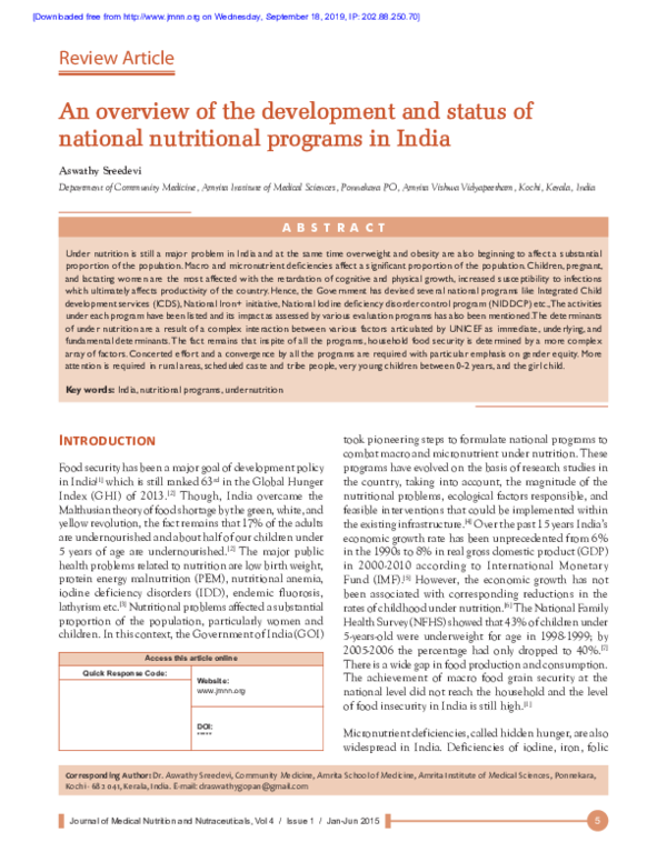 (PDF) An overview of the development and status of national nutritional ...