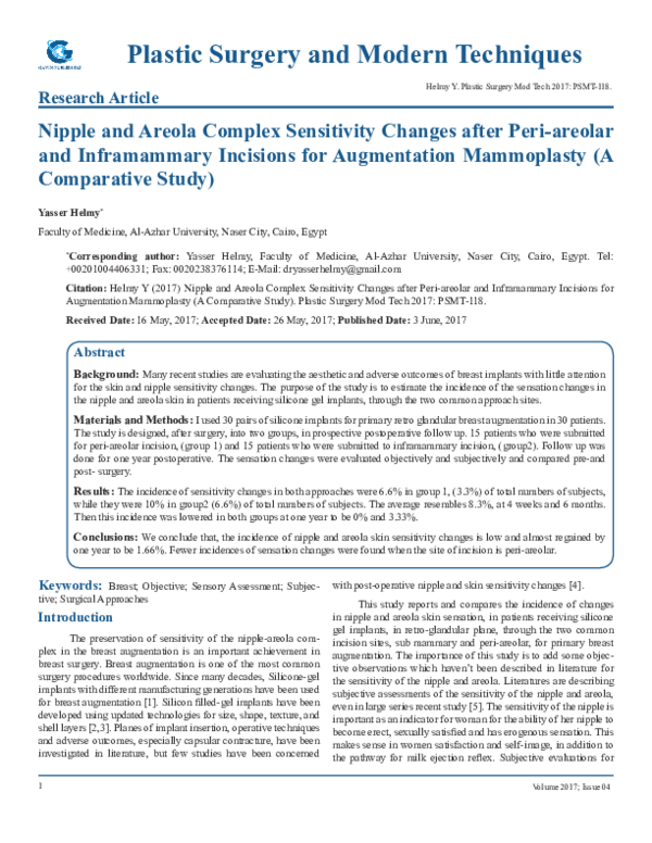 (PDF) Nipple and Areola Complex Sensitivity Changes after Peri-areolar ...