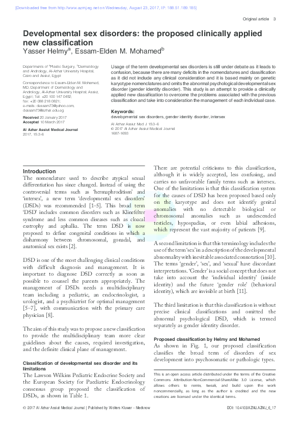 Pdf Developmental Sex Disorders The Proposed Clinically Applied New