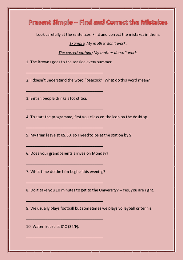 (DOC) Present Simple -Find and Correct the Mistakes